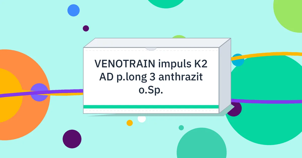 Symbolbild: Packung mit der Aufschrift VENOTRAIN impuls K2 AD p.long 3 anthrazit o.Sp. (PZN 15222189) – Verfügbarkeit und Bezug in Apotheken in Frankfurt am Main