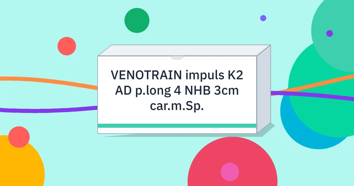Symbolbild: Packung mit der Aufschrift VENOTRAIN impuls K2 AD p.long 4 NHB 3cm car.m.Sp. (PZN 00649433) – Verfügbarkeit und Bezug in Apotheken in Frankfurt am Main