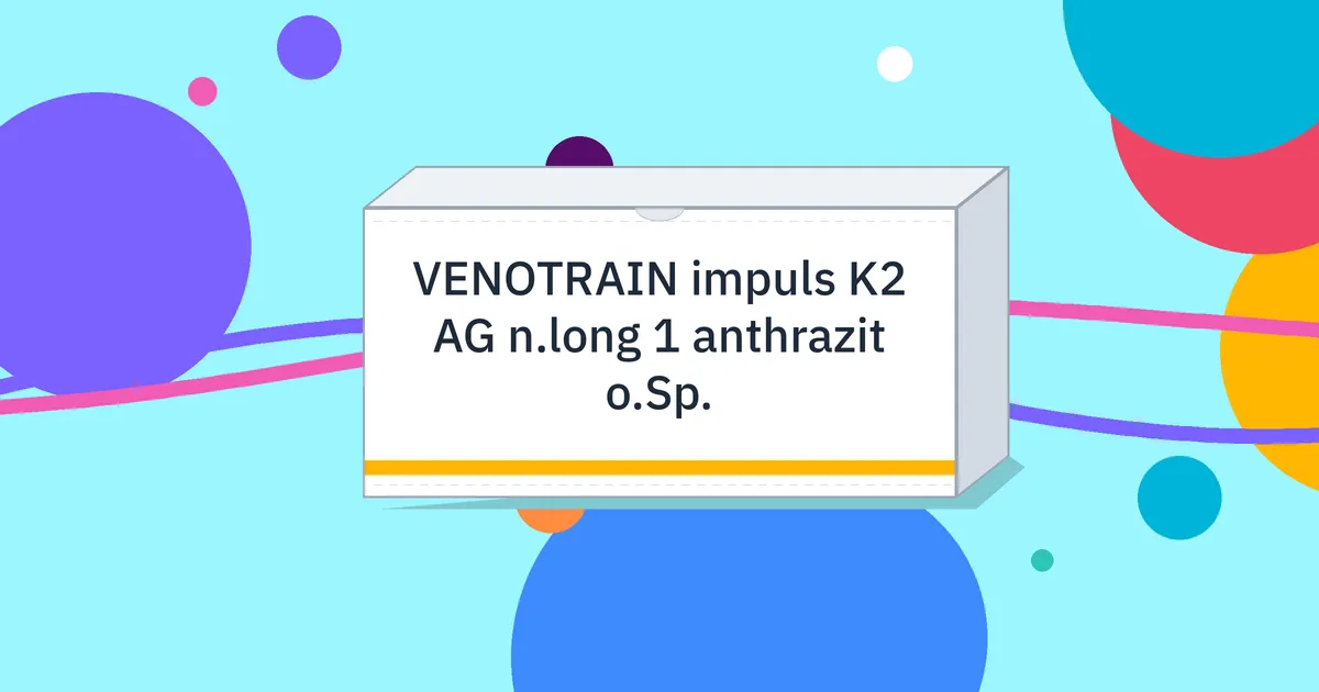 Symbolbild: Packung mit der Aufschrift VENOTRAIN impuls K2 AG n.long 1 anthrazit o.Sp. (PZN 15212601) – Verfügbarkeit und Bezug in Apotheken in Frankfurt am Main