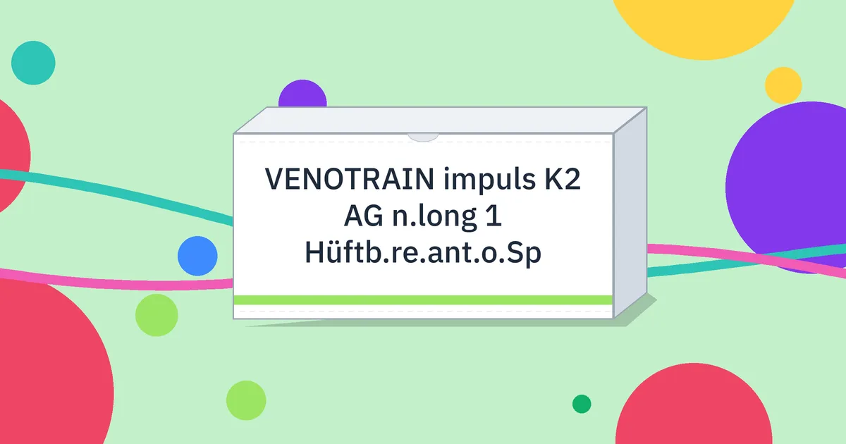 Symbolbild: Packung mit der Aufschrift VENOTRAIN impuls K2 AG n.long 1 Hüftb.re.ant.o.Sp (PZN 15217308) – Verfügbarkeit und Bezug in Apotheken in Frankfurt am Main
