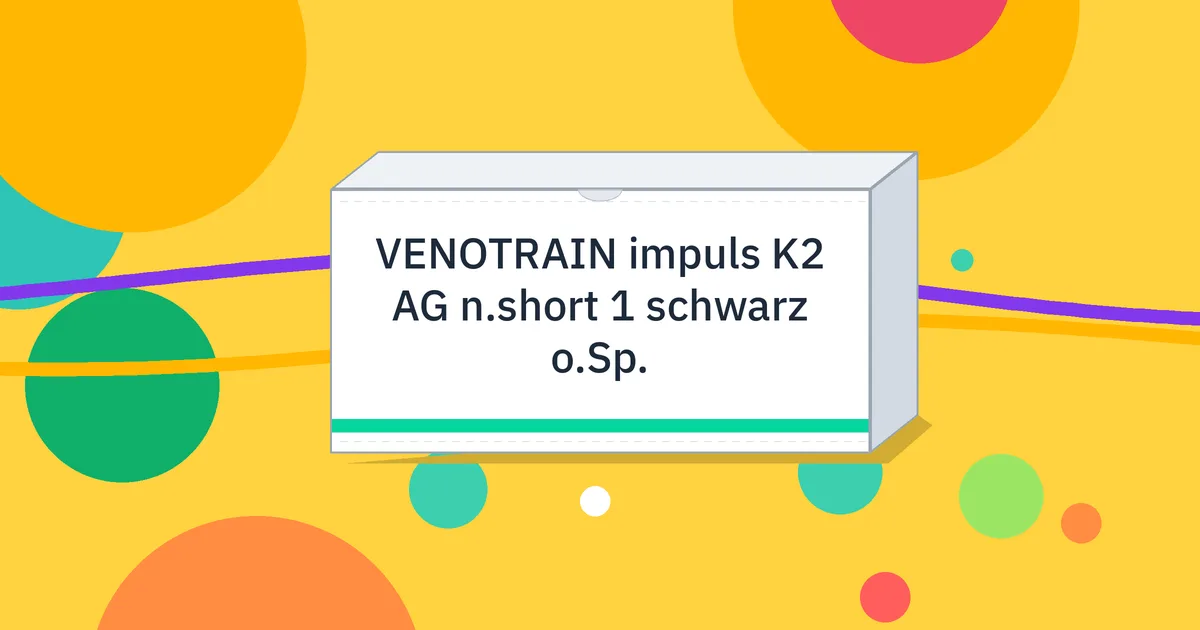 Symbolbild: Packung mit der Aufschrift VENOTRAIN impuls K2 AG n.short 1 schwarz o.Sp. (PZN 00495668) – Verfügbarkeit und Bezug in Apotheken in Frankfurt am Main