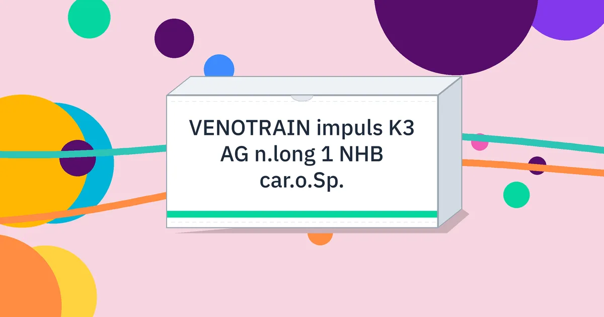 Symbolbild: Packung mit der Aufschrift VENOTRAIN impuls K3 AG n.long 1 NHB car.o.Sp. (PZN 08421994) – Verfügbarkeit und Bezug in Apotheken in Frankfurt am Main