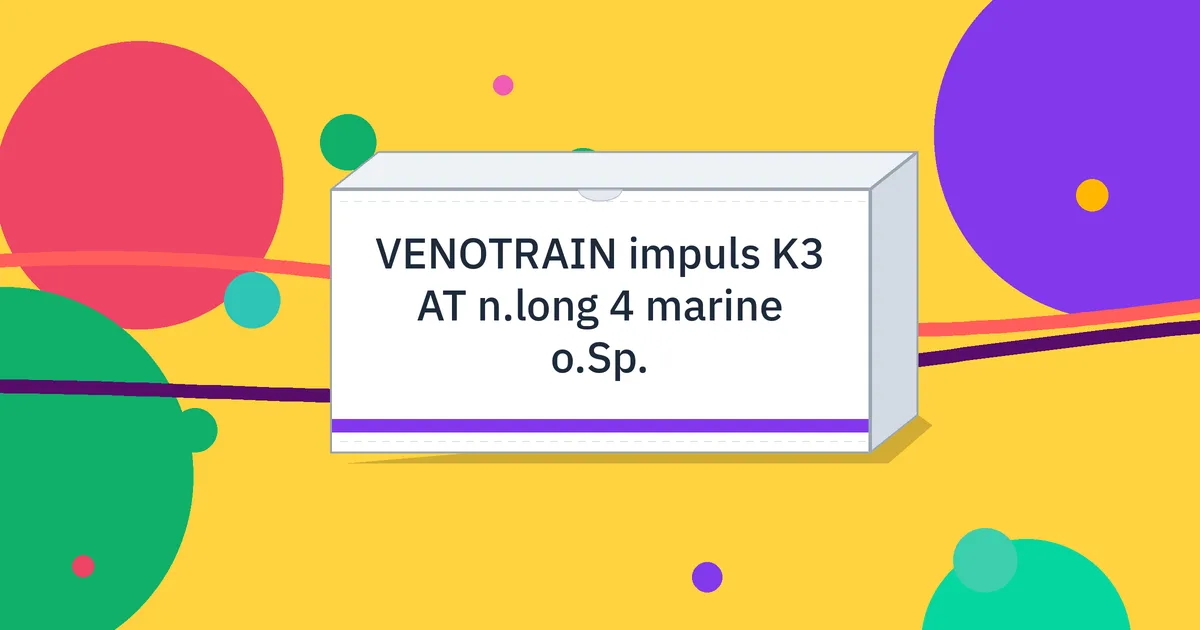 Symbolbild: Packung mit der Aufschrift VENOTRAIN impuls K3 AT n.long 4 marine o.Sp. (PZN 19355906) – Verfügbarkeit und Bezug in Apotheken in Frankfurt am Main