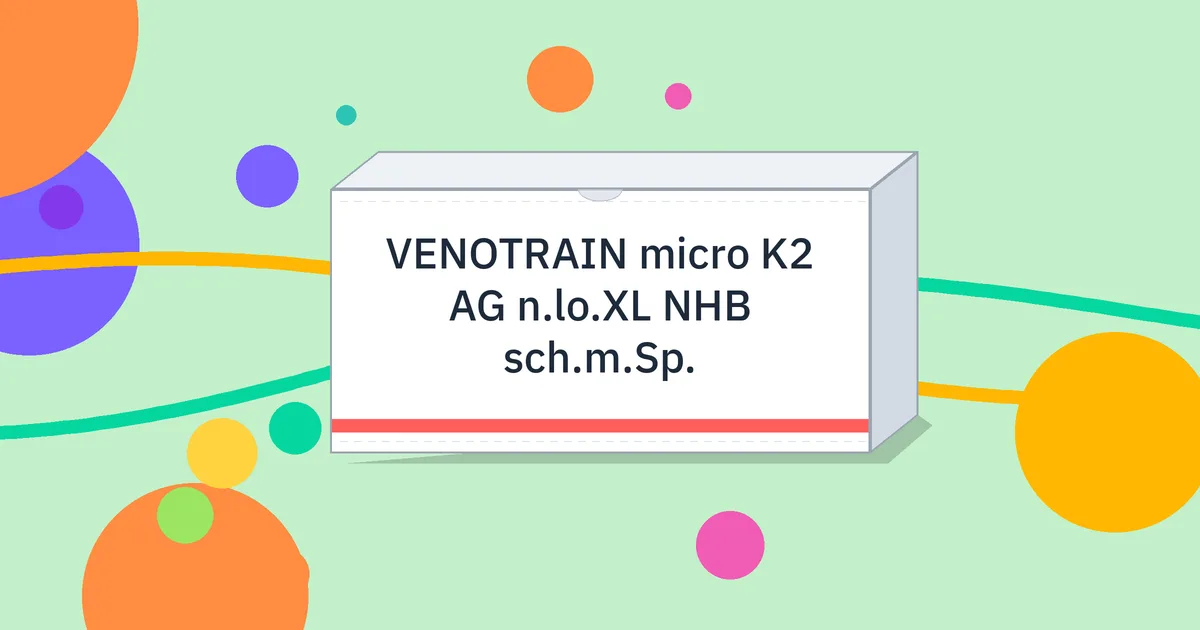 Symbolbild: Packung mit der Aufschrift VENOTRAIN micro K2 AG n.lo.XL NHB sch.m.Sp. (PZN 02358332) – Verfügbarkeit und Bezug in Apotheken in Frankfurt am Main