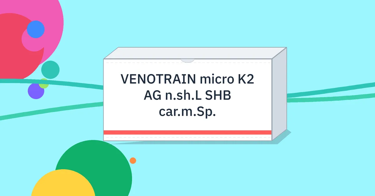 Symbolbild: Packung mit der Aufschrift VENOTRAIN micro K2 AG n.sh.L SHB car.m.Sp. (PZN 00416054) – Verfügbarkeit und Bezug in Apotheken in Frankfurt am Main