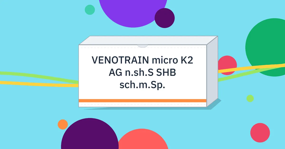 Symbolbild: Packung mit der Aufschrift VENOTRAIN micro K2 AG n.sh.S SHB sch.m.Sp. (PZN 00416278) – Verfügbarkeit und Bezug in Apotheken in Frankfurt am Main