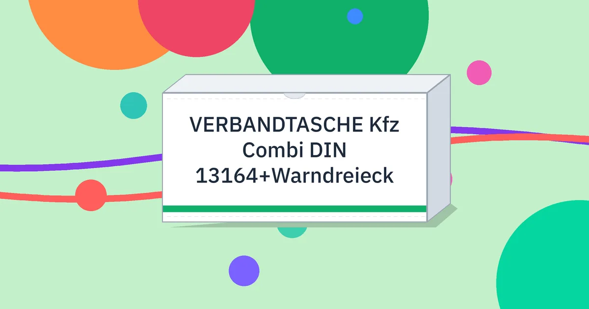 Symbolbild: Packung mit der Aufschrift VERBANDTASCHE Kfz Combi DIN 13164+Warndreieck (PZN 07589757) – Verfügbarkeit und Bezug in Apotheken in Frankfurt am Main