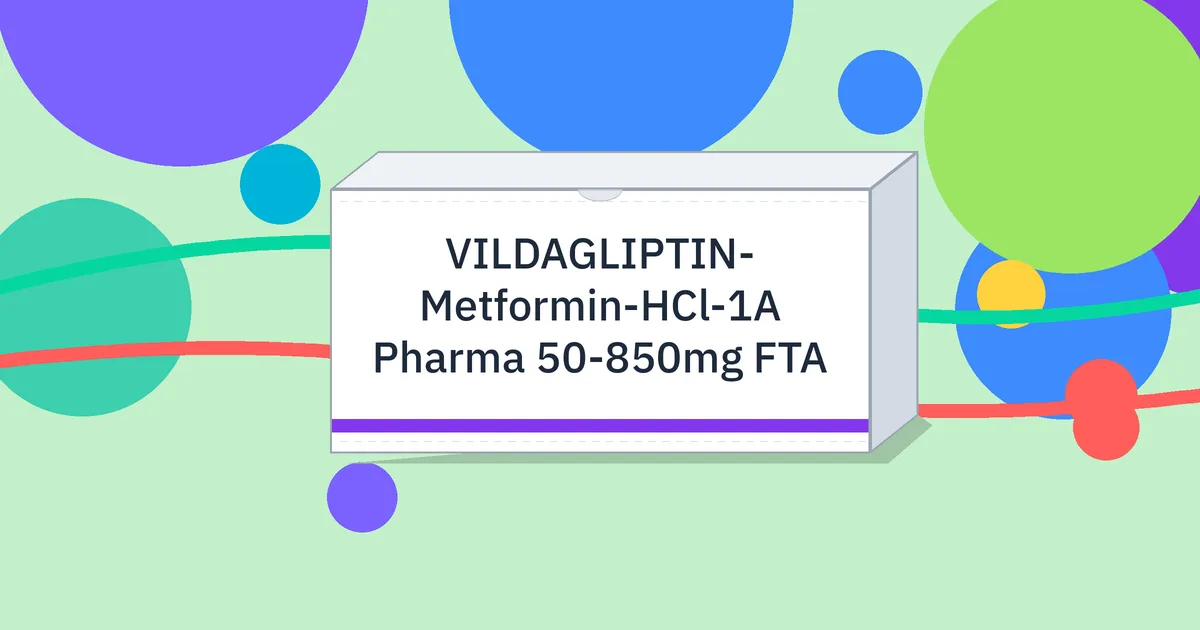 Symbolbild: Packung mit der Aufschrift VILDAGLIPTIN-Metformin-HCl-1A Pharma 50-850mg FTA (PZN 18032940) – Verfügbarkeit und Bezug in Apotheken in Frankfurt am Main