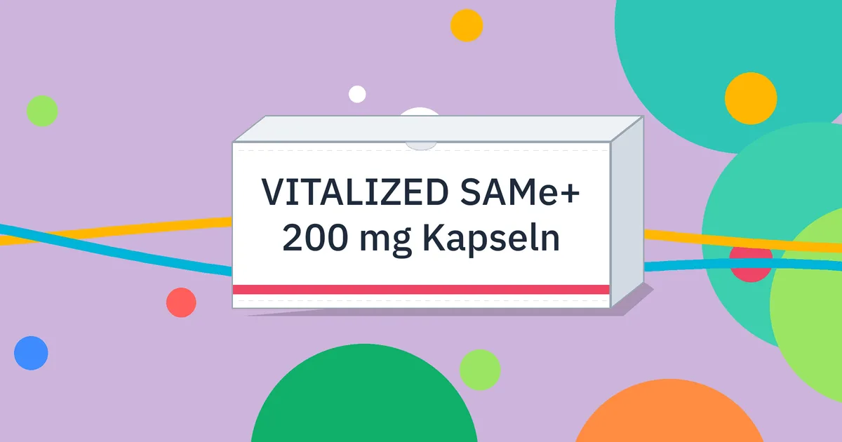Symbolbild: Packung mit der Aufschrift VITALIZED SAMe+ 200 mg Kapseln (PZN 19636841) – Verfügbarkeit und Bezug in Apotheken in Frankfurt am Main