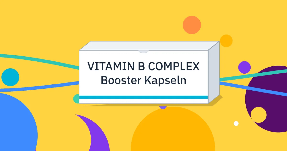 Symbolbild: Packung mit der Aufschrift VITAMIN B COMPLEX Booster Kapseln (PZN 11640062) – Verfügbarkeit und Bezug in Apotheken in Frankfurt am Main