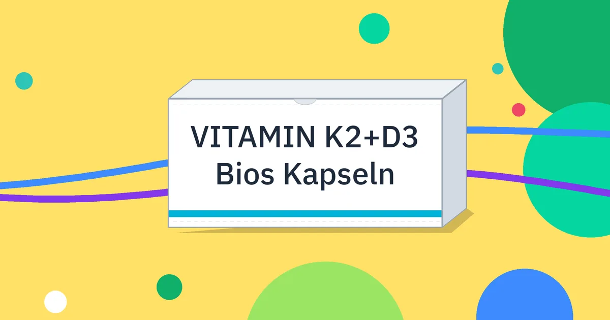 Symbolbild: Packung mit der Aufschrift VITAMIN K2+D3 Bios Kapseln (PZN 15432691) – Verfügbarkeit und Bezug in Apotheken in Frankfurt am Main