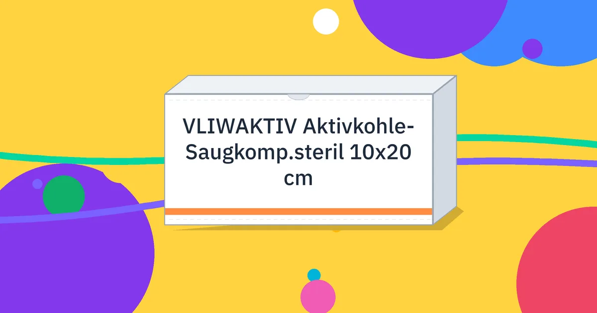 Symbolbild: Packung mit der Aufschrift VLIWAKTIV Aktivkohle-Saugkomp.steril 10x20 cm (PZN 17435357) – Verfügbarkeit und Bezug in Apotheken in Frankfurt am Main