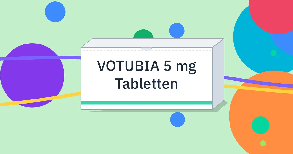 Symbolbild: Packung mit der Aufschrift VOTUBIA 5 mg Tabletten (PZN 20628172) – Verfügbarkeit und Bezug in Apotheken in Frankfurt am Main