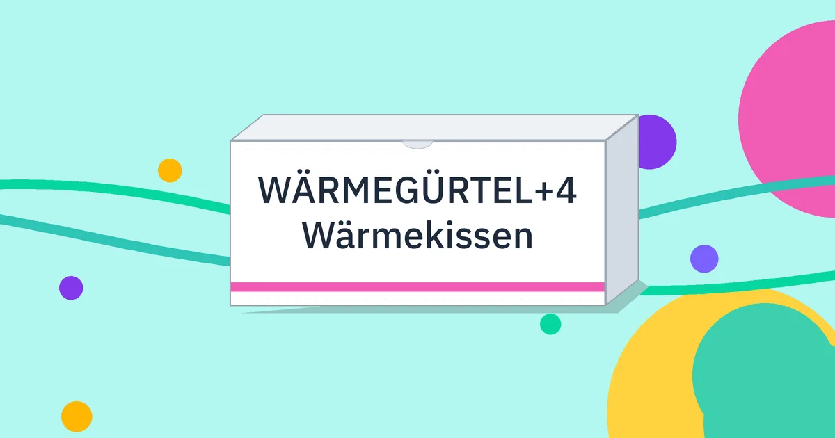 Symbolbild: Packung mit der Aufschrift WÄRMEGÜRTEL+4 Wärmekissen (PZN 16237388) – Verfügbarkeit und Bezug in Apotheken in Frankfurt am Main