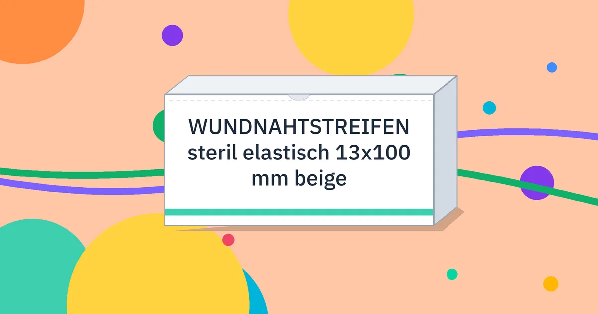 Symbolbild: Packung mit der Aufschrift WUNDNAHTSTREIFEN steril elastisch 13x100 mm beige (PZN 20100910) – Verfügbarkeit und Bezug in Apotheken in Frankfurt am Main