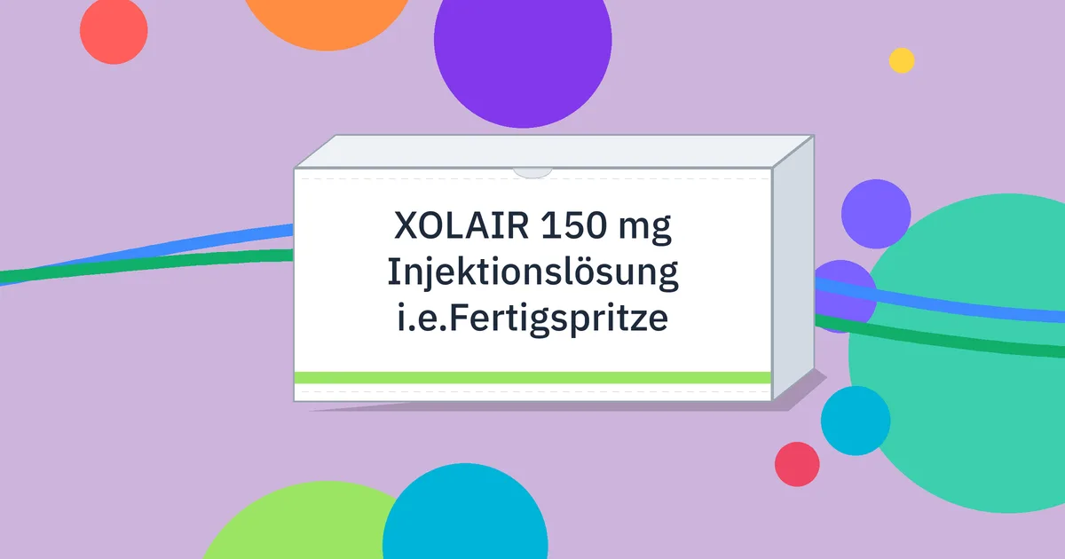 Symbolbild: Packung mit der Aufschrift XOLAIR 150 mg Injektionslösung i.e.Fertigspritze (PZN 19962813) – Verfügbarkeit und Bezug in Apotheken in Frankfurt am Main