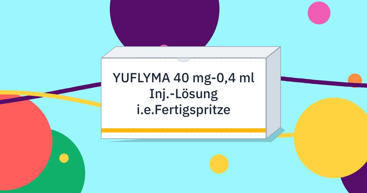 Symbolbild: Packung mit der Aufschrift YUFLYMA 40 mg-0,4 ml Inj.-Lösung i.e.Fertigspritze (PZN 19460454) – Verfügbarkeit und Bezug in Apotheken in Frankfurt am Main
