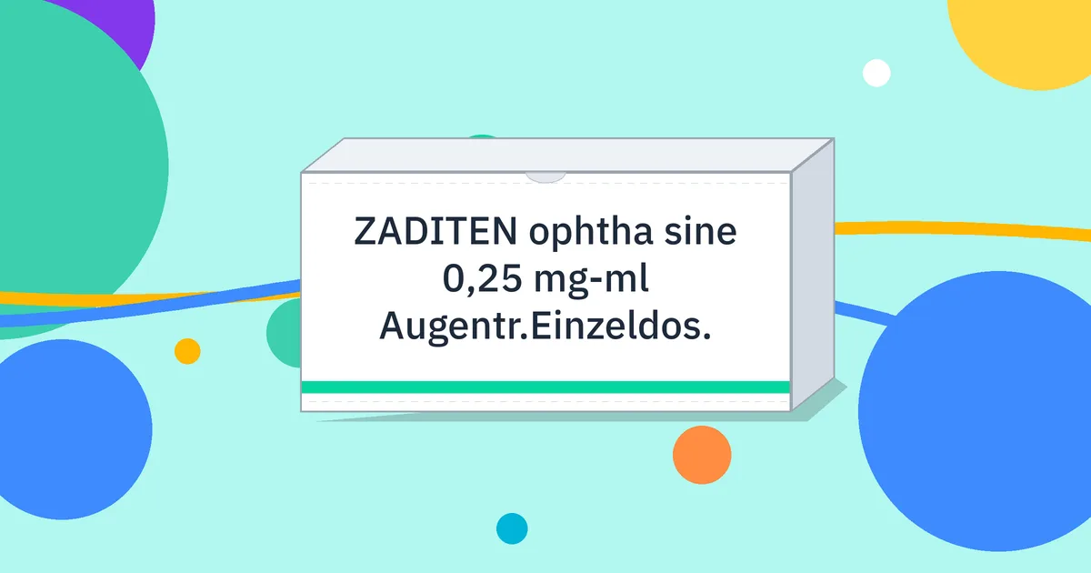Symbolbild: Packung mit der Aufschrift ZADITEN ophtha sine 0,25 mg-ml Augentr.Einzeldos. (PZN 18116909) – Verfügbarkeit und Bezug in Apotheken in Frankfurt am Main