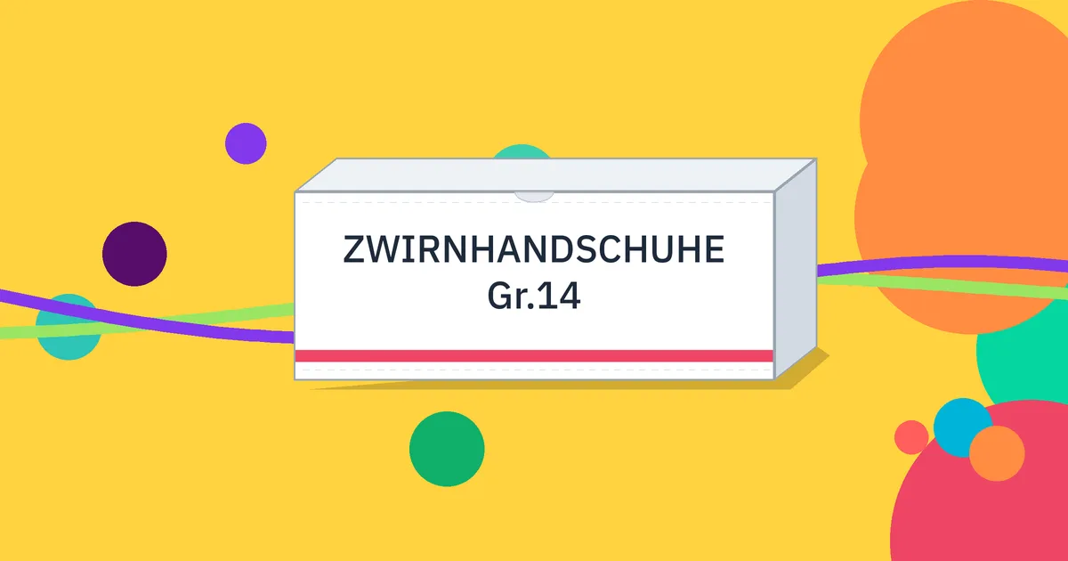 Symbolbild: Packung mit der Aufschrift ZWIRNHANDSCHUHE Gr.14 (PZN 08898584) – Verfügbarkeit und Bezug in Apotheken in Frankfurt am Main