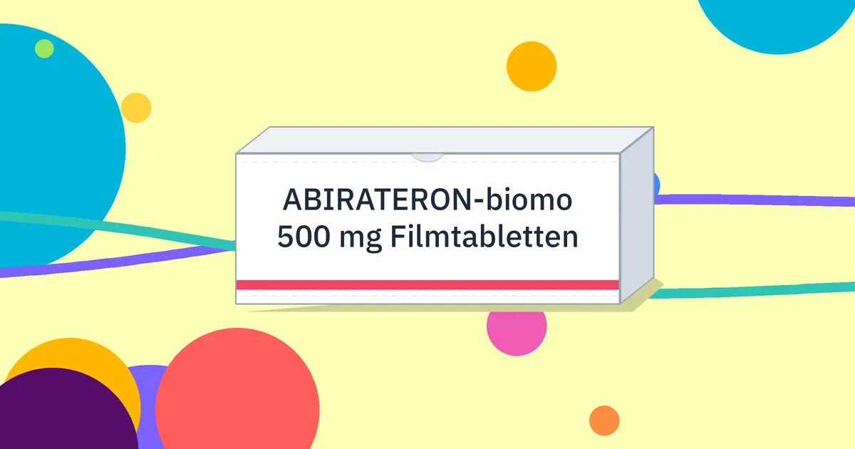 Symbolbild: Packung mit der Aufschrift ABIRATERON-biomo 500 mg Filmtabletten (PZN 17231264) – Verfügbarkeit und Bezug in Apotheken in Frankfurt am Main