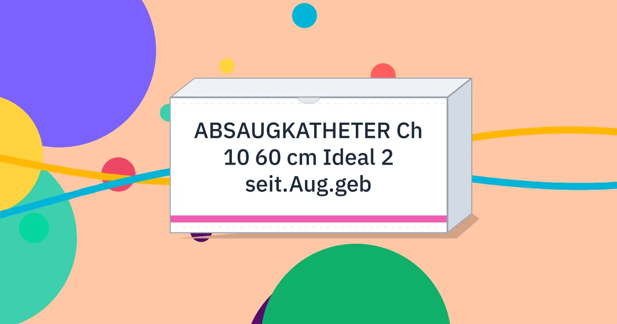 Symbolbild: Packung mit der Aufschrift ABSAUGKATHETER Ch 10 60 cm Ideal 2 seit.Aug.geb (PZN 17177731) – Verfügbarkeit und Bezug in Apotheken in Frankfurt am Main