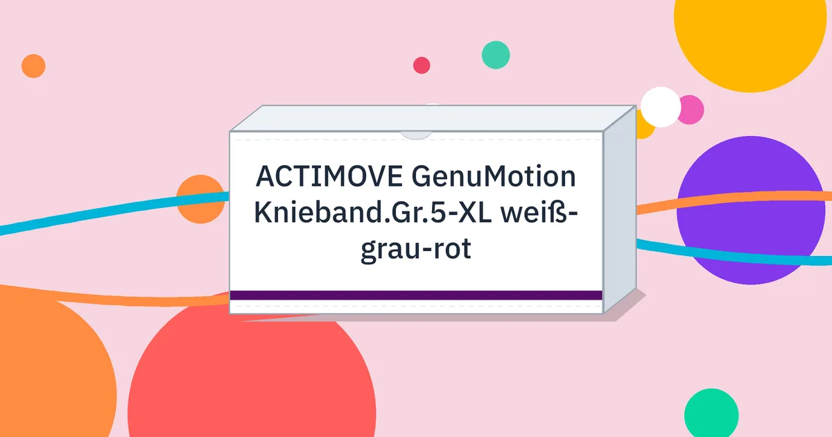 Symbolbild: Packung mit der Aufschrift ACTIMOVE GenuMotion Knieband.Gr.5-XL weiß-grau-rot (PZN 17947867) – Verfügbarkeit und Bezug in Apotheken in Frankfurt am Main