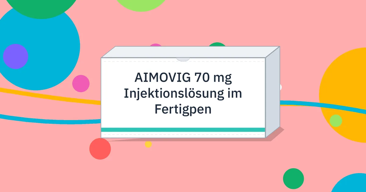 Symbolbild: Packung mit der Aufschrift AIMOVIG 70 mg Injektionslösung im Fertigpen (PZN 14292176) – Verfügbarkeit und Bezug in Apotheken in Frankfurt am Main