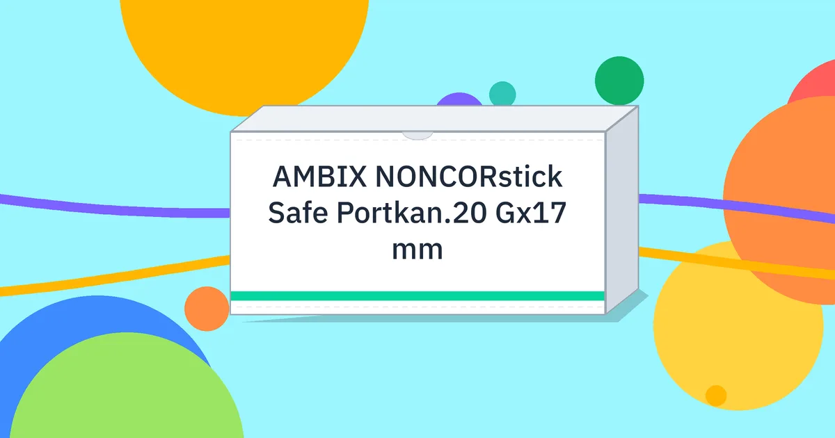 Symbolbild: Packung mit der Aufschrift AMBIX NONCORstick Safe Portkan.20 Gx17 mm (PZN 10048901) – Verfügbarkeit und Bezug in Apotheken in Frankfurt am Main