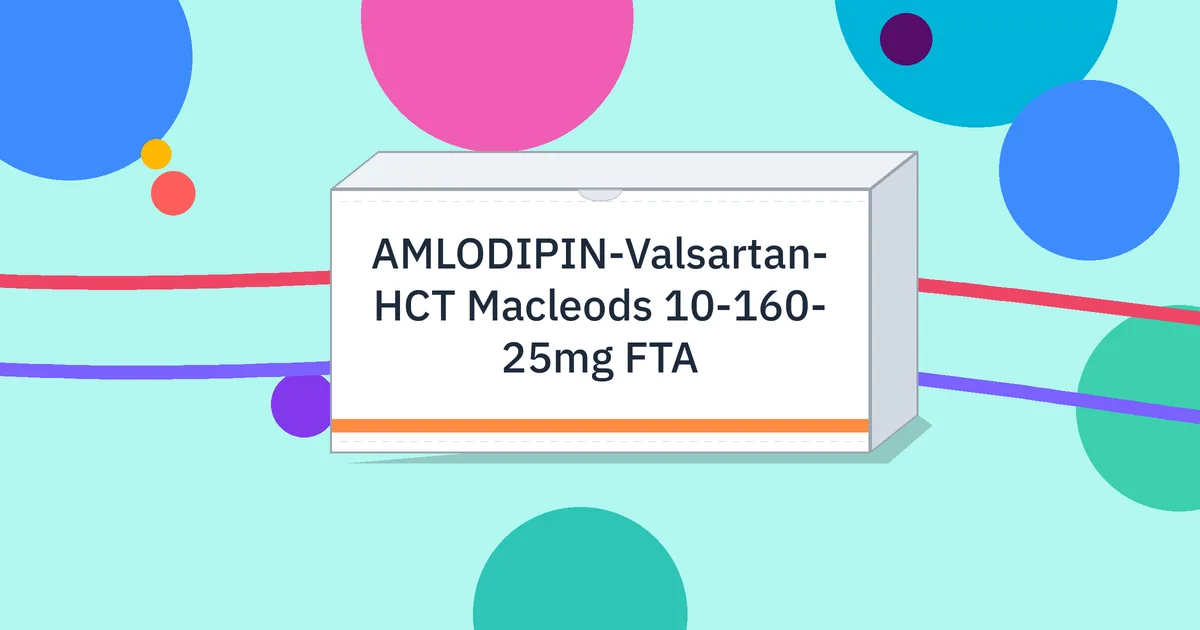 Symbolbild: Packung mit der Aufschrift AMLODIPIN-Valsartan-HCT Macleods 10-160-25mg FTA (PZN 20410125) – Verfügbarkeit und Bezug in Apotheken in Frankfurt am Main
