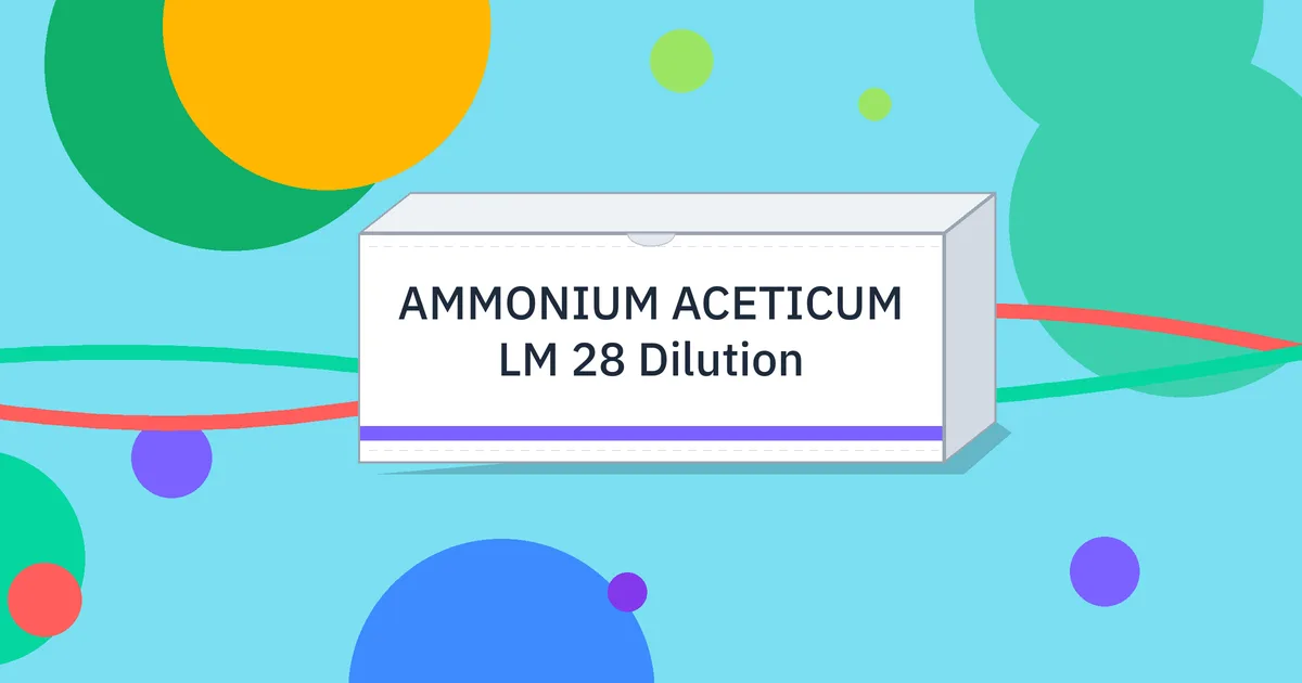Symbolbild: Packung mit der Aufschrift AMMONIUM ACETICUM LM 28 Dilution (PZN 13319654) – Verfügbarkeit und Bezug in Apotheken in Frankfurt am Main