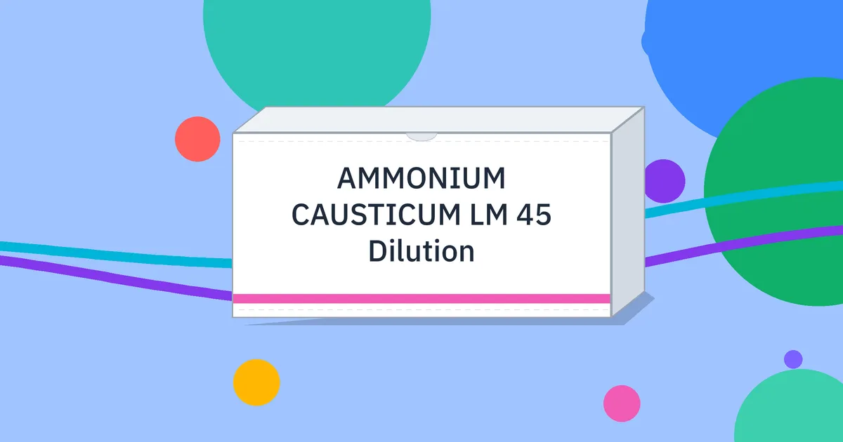 Symbolbild: Packung mit der Aufschrift AMMONIUM CAUSTICUM LM 45 Dilution (PZN 13321102) – Verfügbarkeit und Bezug in Apotheken in Frankfurt am Main