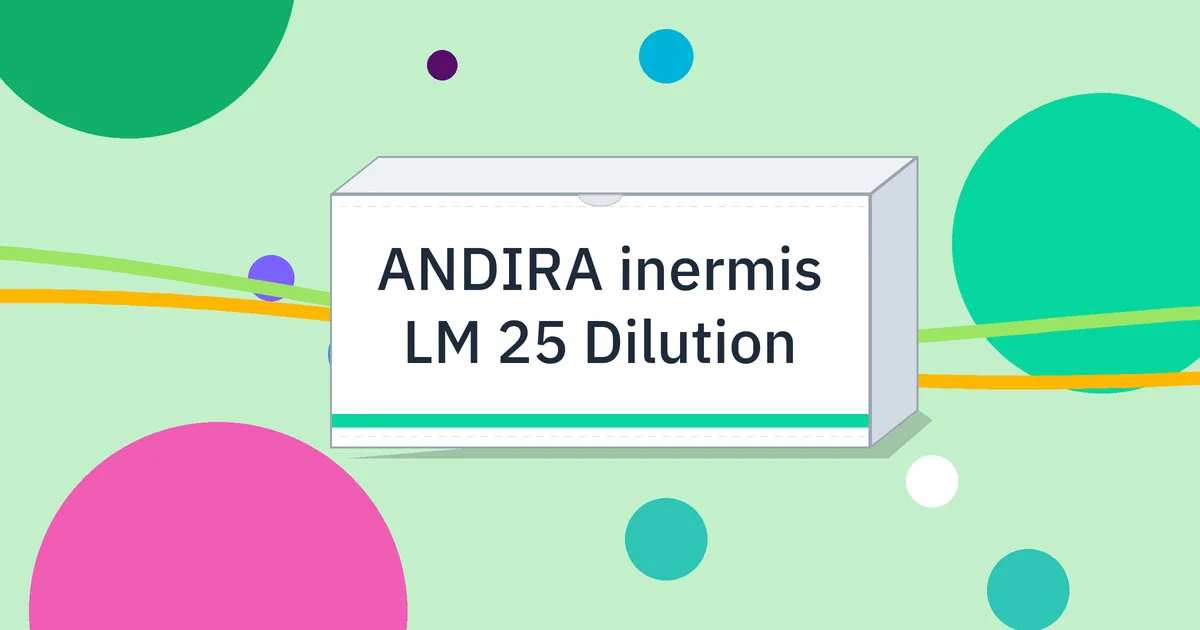 Symbolbild: Packung mit der Aufschrift ANDIRA inermis LM 25 Dilution (PZN 13329411) – Verfügbarkeit und Bezug in Apotheken in Frankfurt am Main