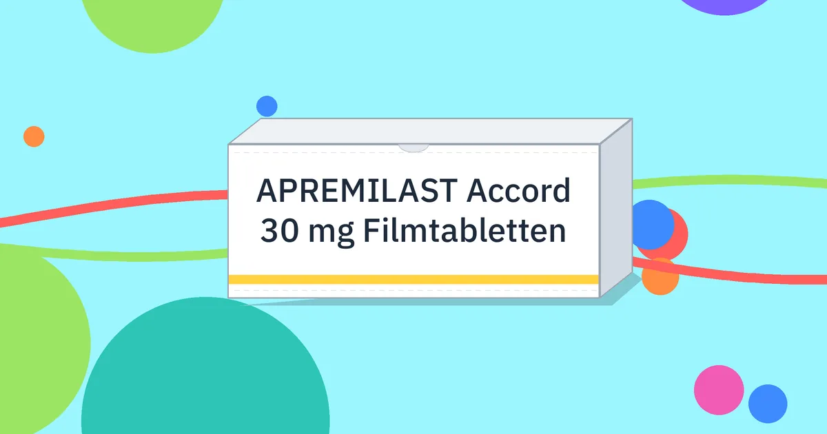 Symbolbild: Packung mit der Aufschrift APREMILAST Accord 30 mg Filmtabletten (PZN 19819398) – Verfügbarkeit und Bezug in Apotheken in Frankfurt am Main