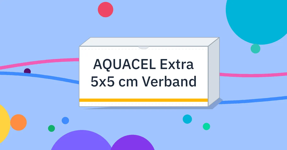 Symbolbild: Packung mit der Aufschrift AQUACEL Extra 5x5 cm Verband (PZN 20122863) – Verfügbarkeit und Bezug in Apotheken in Frankfurt am Main