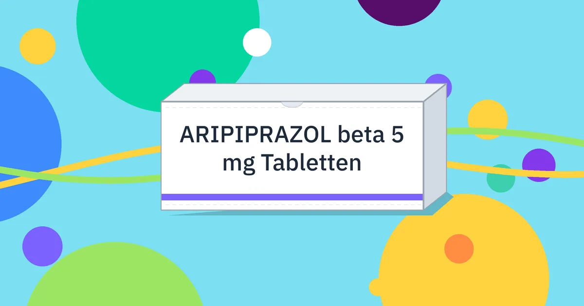 Symbolbild: Packung mit der Aufschrift ARIPIPRAZOL beta 5 mg Tabletten (PZN 10784356) – Verfügbarkeit und Bezug in Apotheken in Frankfurt am Main