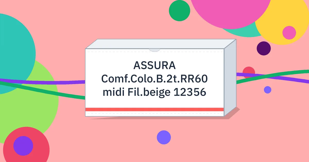 Symbolbild: Packung mit der Aufschrift ASSURA Comf.Colo.B.2t.RR60 midi Fil.beige 12356 (PZN 00742049) – Verfügbarkeit und Bezug in Apotheken in Frankfurt am Main