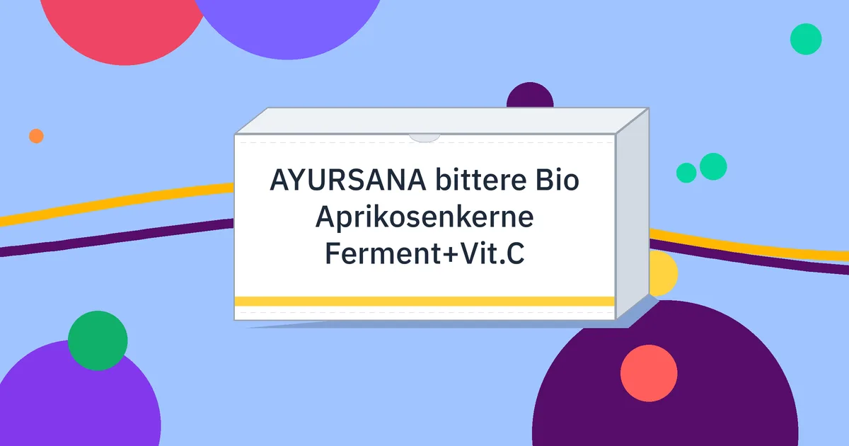 Symbolbild: Packung mit der Aufschrift AYURSANA bittere Bio Aprikosenkerne Ferment+Vit.C (PZN 15583763) – Verfügbarkeit und Bezug in Apotheken in Frankfurt am Main
