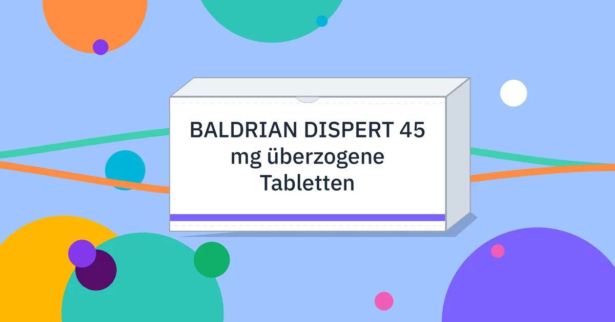 Symbolbild: Packung mit der Aufschrift BALDRIAN DISPERT 45 mg überzogene Tabletten (PZN 04491756) – Verfügbarkeit und Bezug in Apotheken in Frankfurt am Main