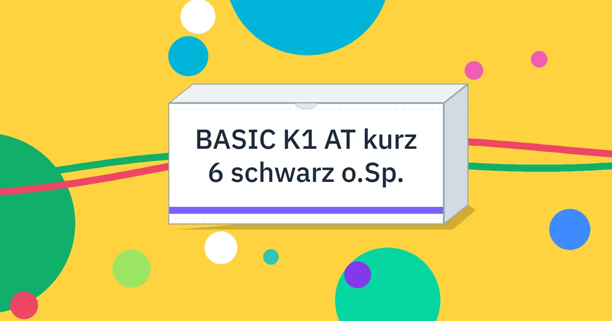 Symbolbild: Packung mit der Aufschrift BASIC K1 AT kurz 6 schwarz o.Sp. (PZN 20263204) – Verfügbarkeit und Bezug in Apotheken in Frankfurt am Main