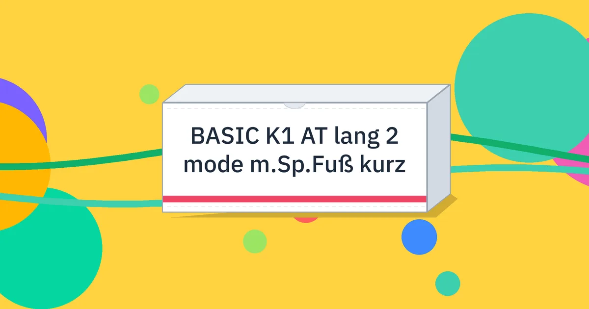 Symbolbild: Packung mit der Aufschrift BASIC K1 AT lang 2 mode m.Sp.Fuß kurz (PZN 20262452) – Verfügbarkeit und Bezug in Apotheken in Frankfurt am Main