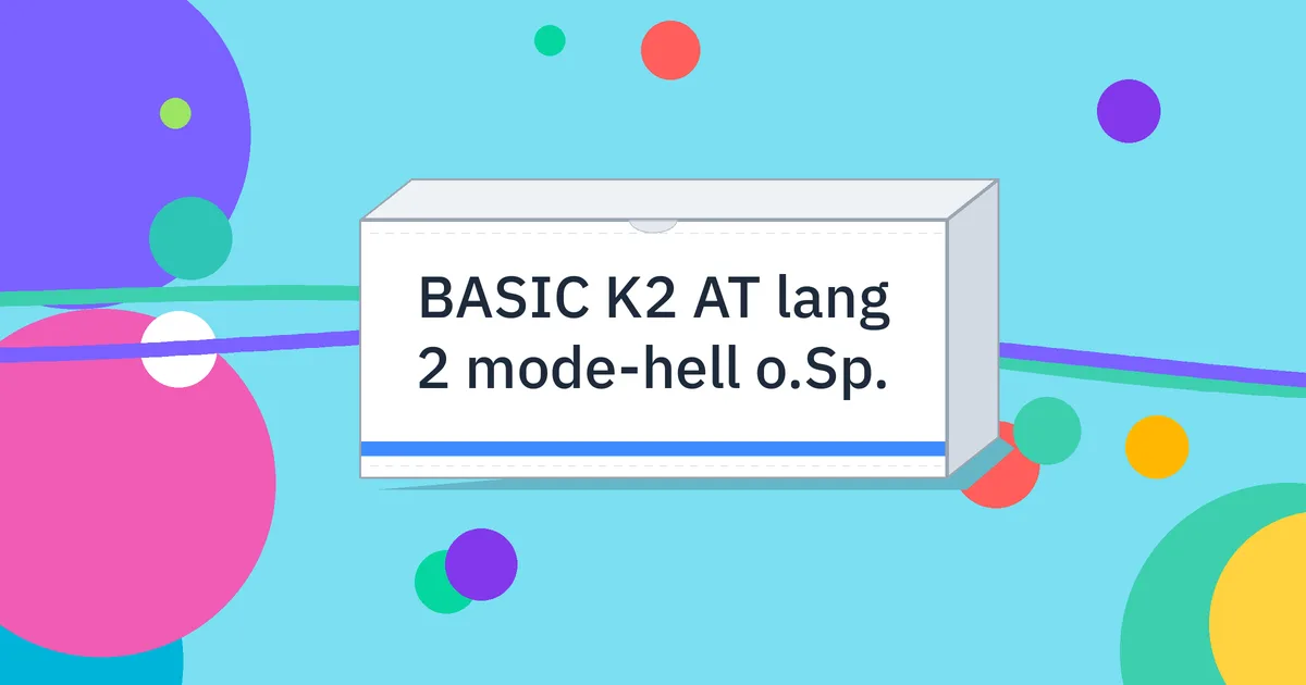 Symbolbild: Packung mit der Aufschrift BASIC K2 AT lang 2 mode-hell o.Sp. (PZN 20268934) – Verfügbarkeit und Bezug in Apotheken in Frankfurt am Main