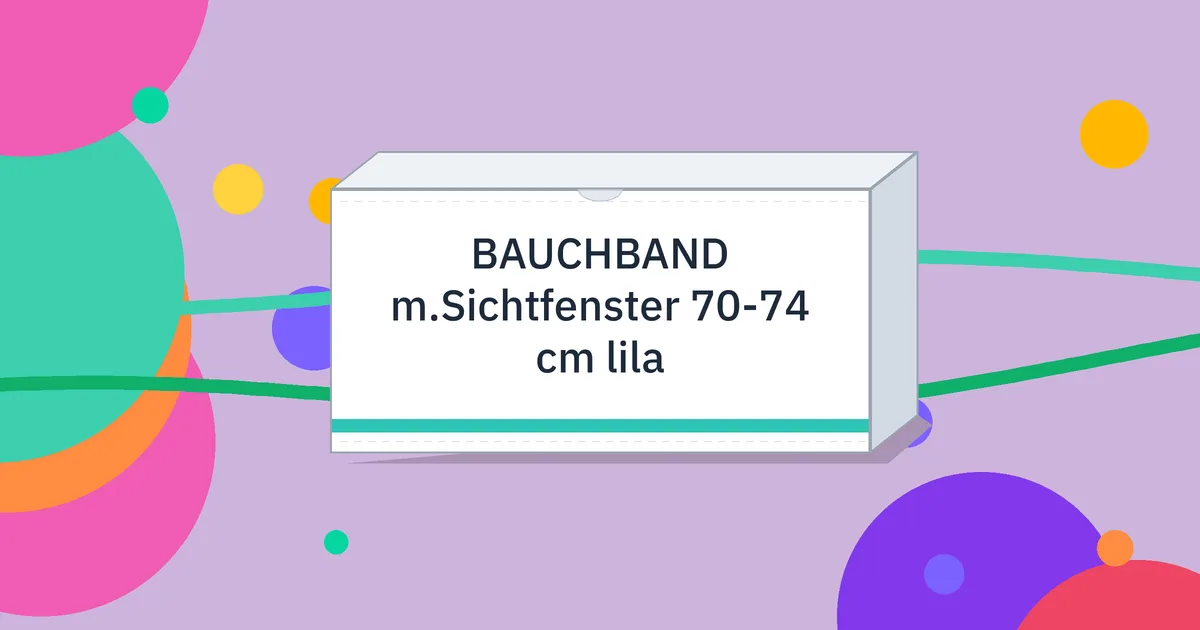 Symbolbild: Packung mit der Aufschrift BAUCHBAND m.Sichtfenster 70-74 cm lila (PZN 12904221) – Verfügbarkeit und Bezug in Apotheken in Frankfurt am Main
