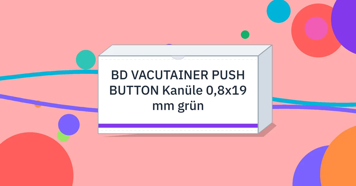 Symbolbild: Packung mit der Aufschrift BD VACUTAINER PUSH BUTTON Kanüle 0,8x19 mm grün (PZN 09527950) – Verfügbarkeit und Bezug in Apotheken in Frankfurt am Main
