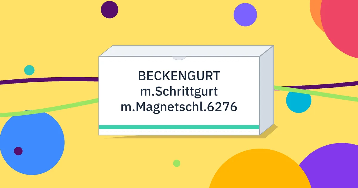 Symbolbild: Packung mit der Aufschrift BECKENGURT m.Schrittgurt m.Magnetschl.6276 (PZN 14298115) – Verfügbarkeit und Bezug in Apotheken in Frankfurt am Main