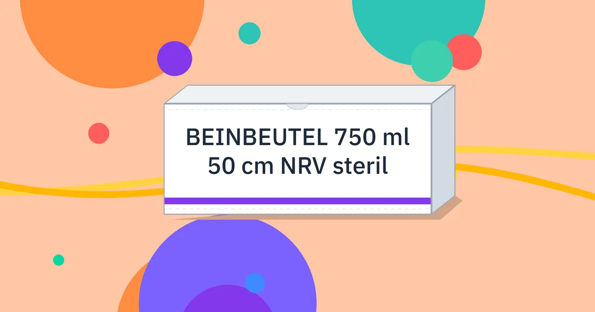 Symbolbild: Packung mit der Aufschrift BEINBEUTEL 750 ml 50 cm NRV steril (PZN 09003649) – Verfügbarkeit und Bezug in Apotheken in Frankfurt am Main