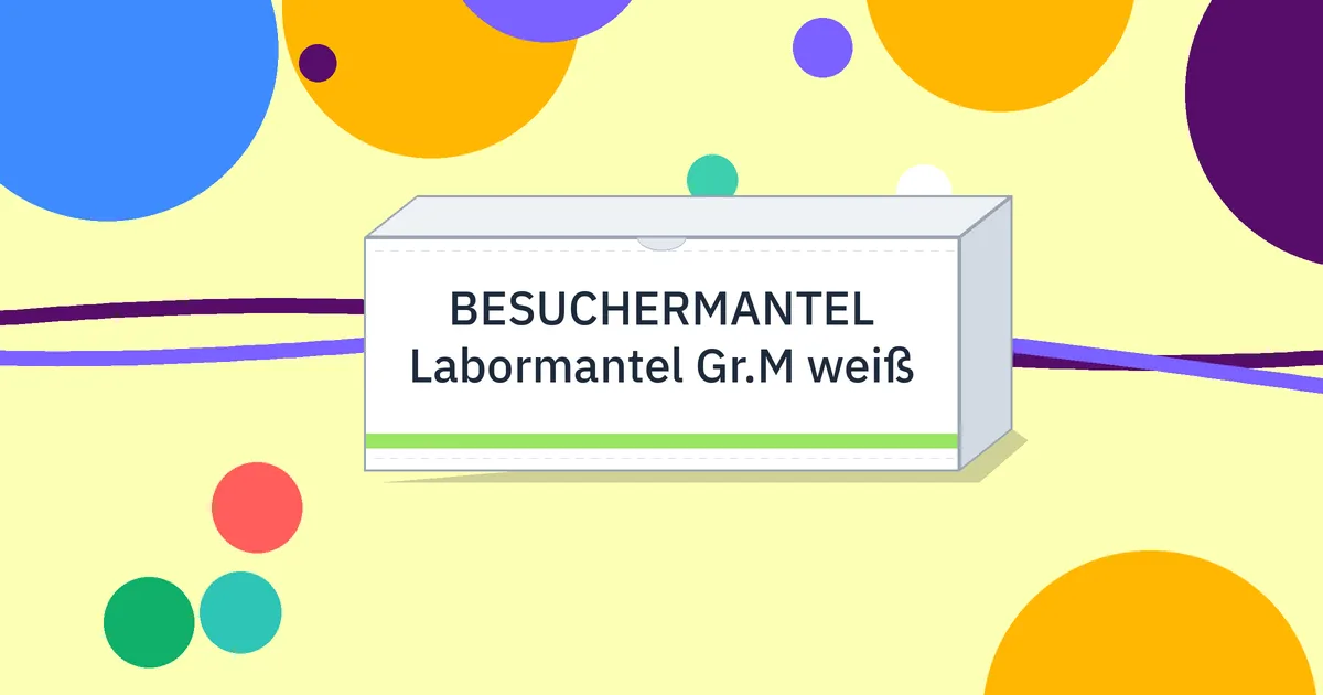 Symbolbild: Packung mit der Aufschrift BESUCHERMANTEL Labormantel Gr.M weiß (PZN 01468403) – Verfügbarkeit und Bezug in Apotheken in Frankfurt am Main