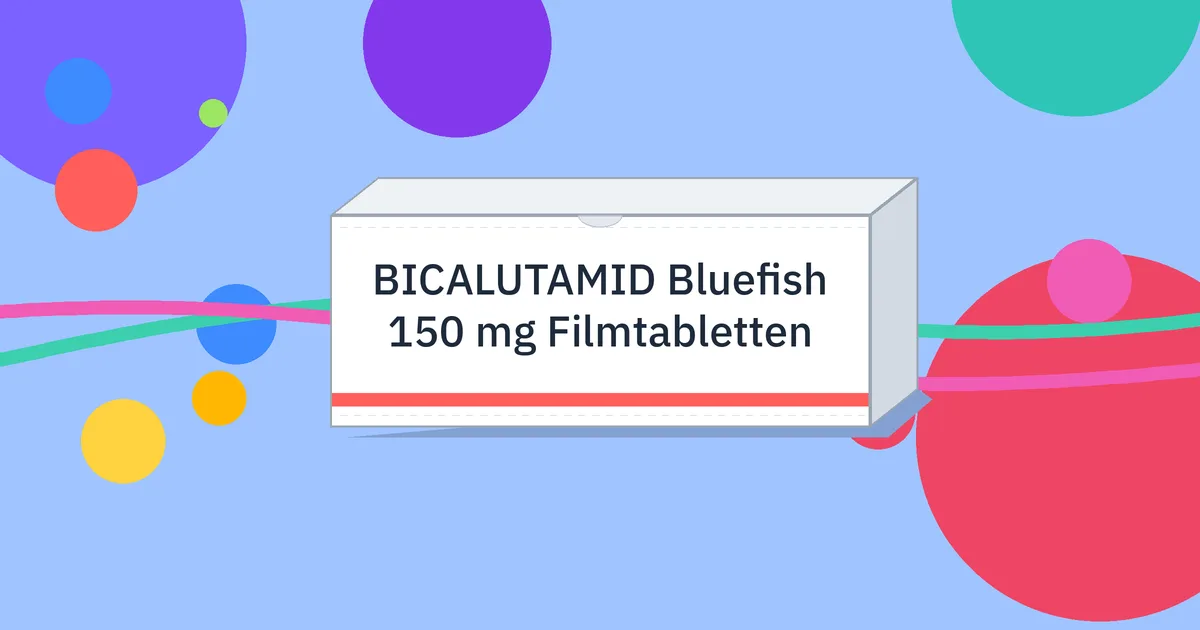 Symbolbild: Packung mit der Aufschrift BICALUTAMID Bluefish 150 mg Filmtabletten (PZN 19168334) – Verfügbarkeit und Bezug in Apotheken in Frankfurt am Main