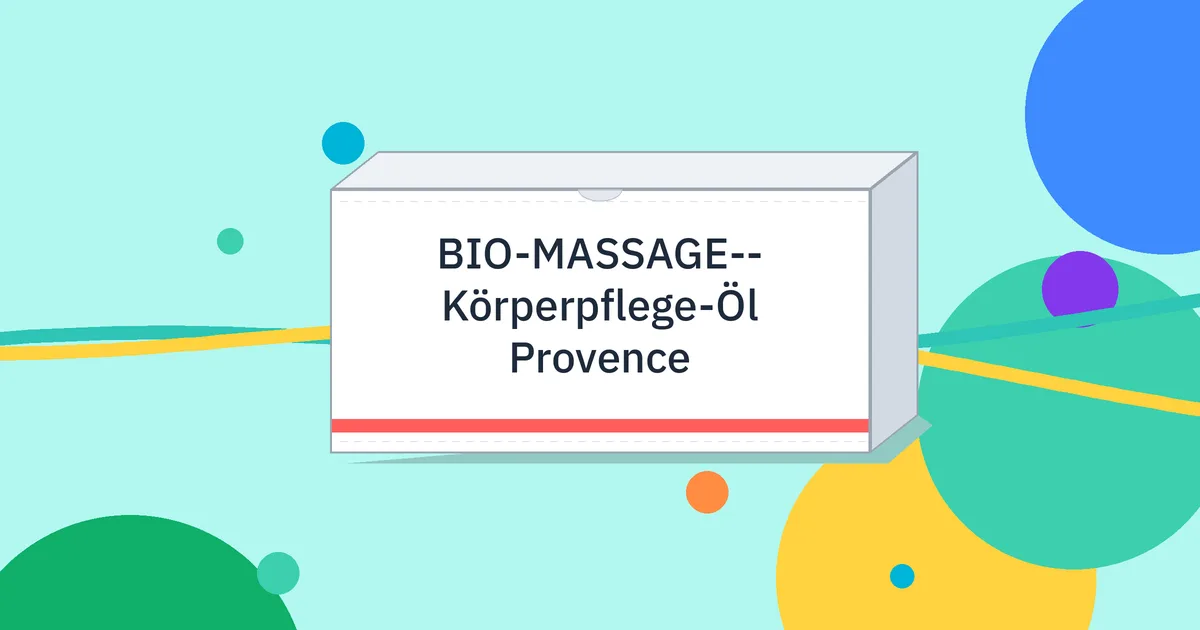 Symbolbild: Packung mit der Aufschrift BIO-MASSAGE--Körperpflege-Öl Provence (PZN 17415722) – Verfügbarkeit und Bezug in Apotheken in Frankfurt am Main