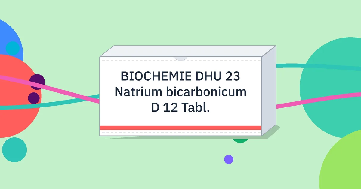 Symbolbild: Packung mit der Aufschrift BIOCHEMIE DHU 23 Natrium bicarbonicum D 12 Tabl. (PZN 06584568) – Verfügbarkeit und Bezug in Apotheken in Frankfurt am Main
