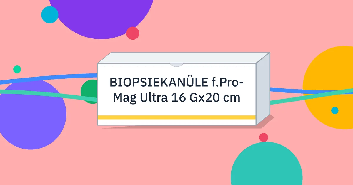 Symbolbild: Packung mit der Aufschrift BIOPSIEKANÜLE f.Pro-Mag Ultra 16 Gx20 cm (PZN 04210071) – Verfügbarkeit und Bezug in Apotheken in Frankfurt am Main